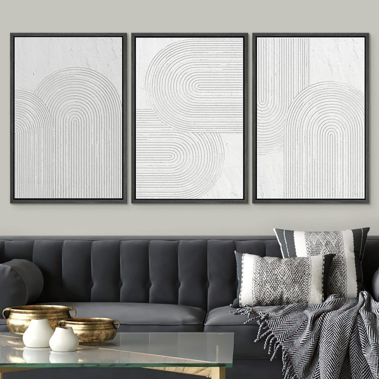 IDEA4WALL Geometric Line Mid Century Modern Boho Abstract Shape Neutral Frame 3 Piece Wall Art ...
